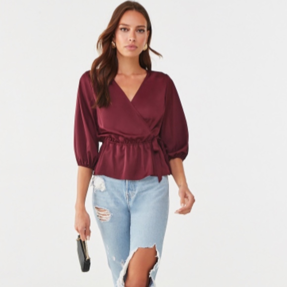 Forever 21 | Tops | Nwt Satin Faux Wrap Top | Poshmark